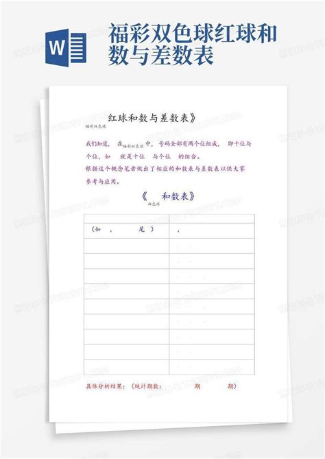 福彩双色球红球和数与差数表 Word模板下载编号lypabvgg熊猫办公 福彩双色球红球和数与差数表 Word模板下载编号lypabvgg熊猫办公