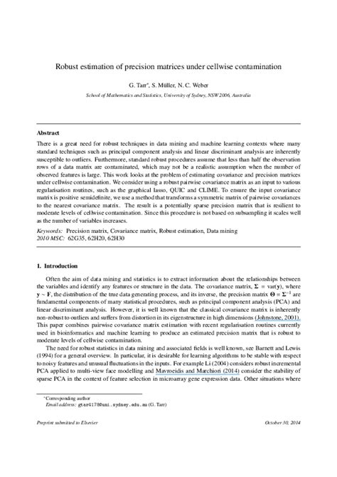 Pdf Robust Precision Matrix Estimation Under Cellwise Contamination