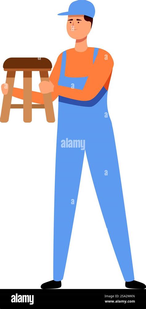 Male Worker Assembly Chair Icon Cartoon Vector Domestic Interior Wooden Tool Male Worker