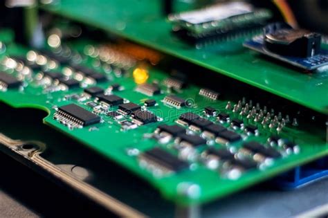 Green Motherboard And Transistors Closeup Macro Photography Stock Image Image Of Micro
