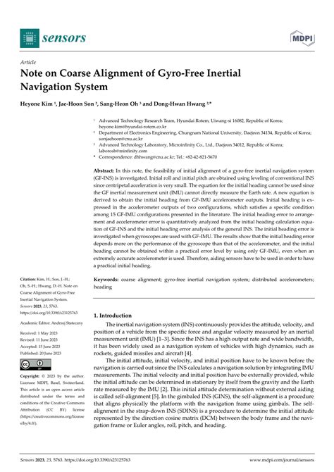 Pdf Note On Coarse Alignment Of Gyro Free Inertial Navigation System