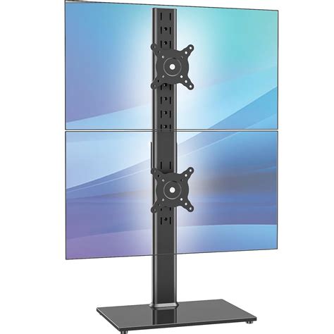 Dual Monitor Stand Vertical Stack Screen Free Standing Desk Mount Arm Riser Fits Two 13 To 34