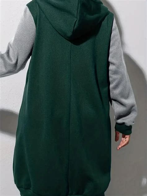 Color Block Zip Drawstring Hoodie Casual Long Sleeve Drop Temu