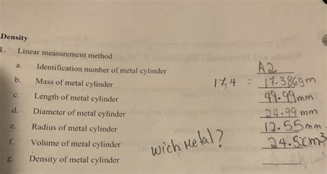 Solved Density Linear Measurement Method A Chegg
