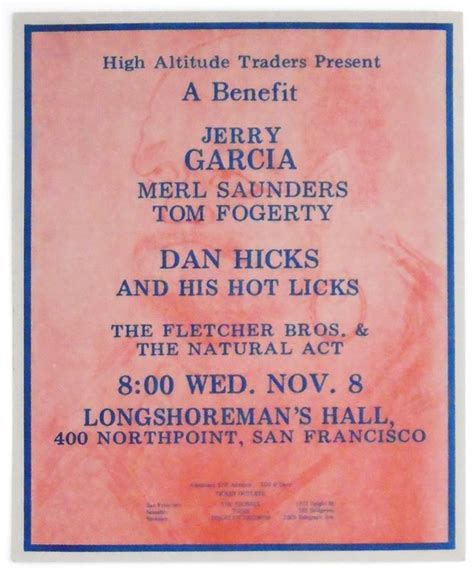 Concertposterauction Jerry Garcia Merl Saunders Dan Hicks 1972