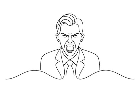 Angry Young Male Businessman Continuous Line Art Flat Vector Illustration Premium Ai Generated