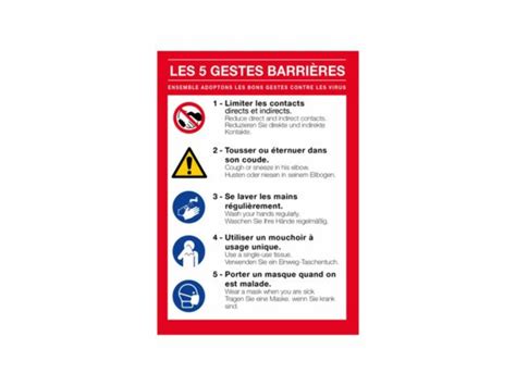 Panneau De Consignes Les 5 Gestes Barrières Contact Raja