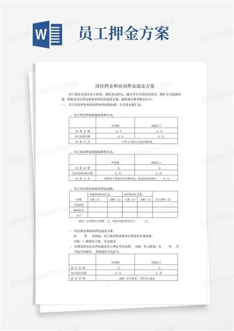 员工押金方案Word模板下载 编号ljkjpwxn 熊猫办公