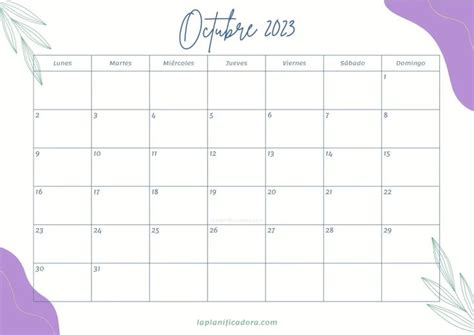 Calendarios Octubre 2023 💜 Para Imprimir Calendario De Octubre
