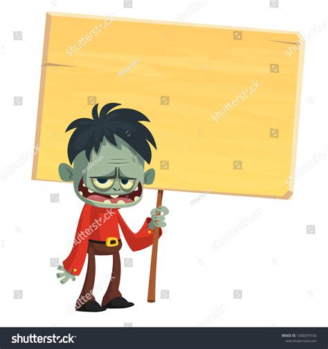 Cartoon Zombie Holding Wooden Sign Vector Stock Vector Royalty Free