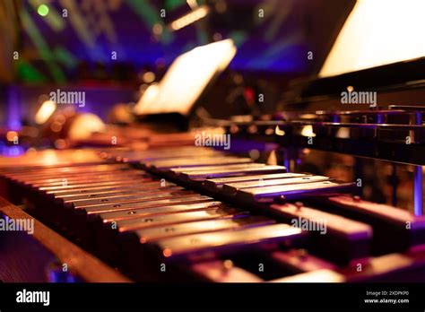 Close Up Of Xylophone Keys With Blurred Background Orchestra Stock