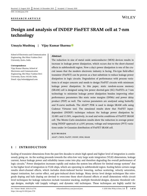 Design And Analysis Of Indep Finfet Sram Cell At 7 Nm Pdf