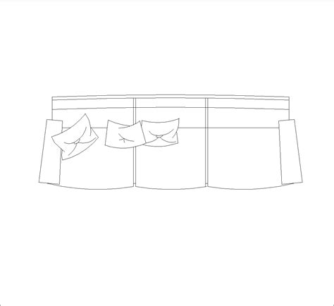 3 Seater Sofa With Cushions Dwg Cad Block Free Download