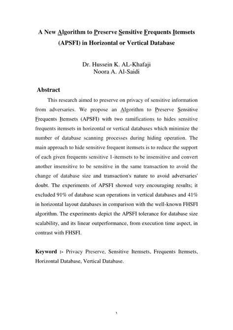 Pdf A New Algorithm To Preserve Sensitive Frequents Itemsets Apsfi