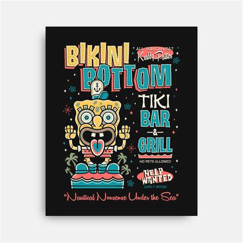 Bikini Bottom Tiki Bar None Stretched Canvas Nemons By Teefury