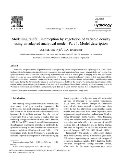 Pdf Modelling Rainfall Interception By Vegetation Of Variable Density