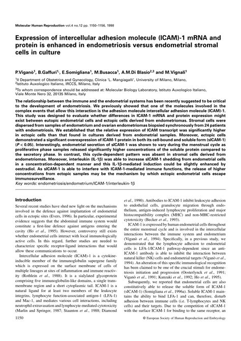 PDF Expression Of Intercellular Adhesion Molecule ICAM MRNA And Protein Is Enhanced In