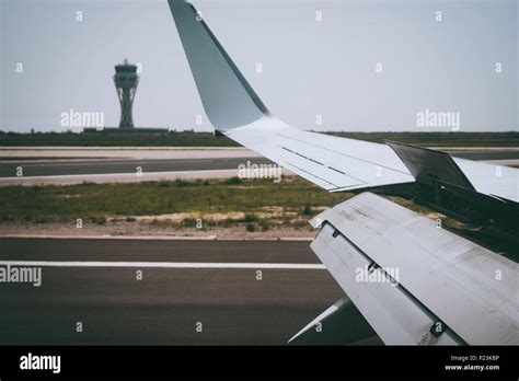 Wing Of An Aircraft Open Trailing Edge Flaps During Landing Airport
