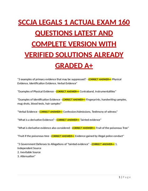 Sccja Legals 1 Actual Exam 160 Questions Latest And Complete Version