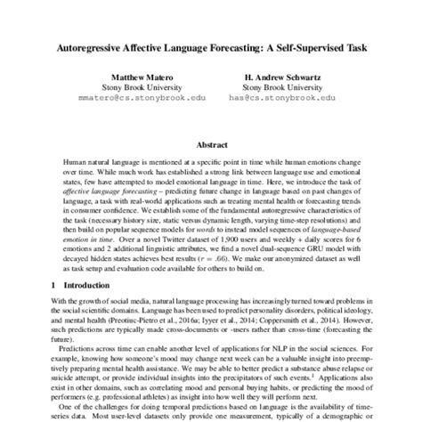 Autoregressive Affective Language Forecasting A Self Supervised Task Acl Anthology