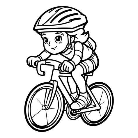 어린이 를 위한 컬러링 책 헬 을 착용 한 자전거 타는 소년 프리미엄 벡터