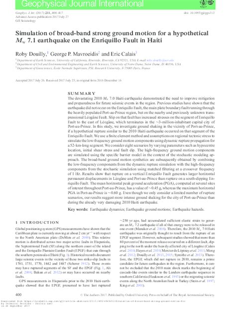 Pdf Simulation Of Broad Band Strong Ground Motion For A Hypothetical M W 7 1 Earthquake On The