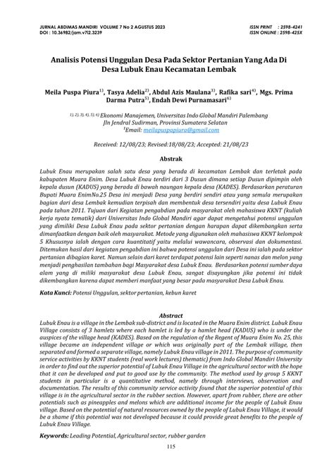 PDF Analisis Potensi Unggulan Desa Pada Sektor Pertanian Yang Ada Di