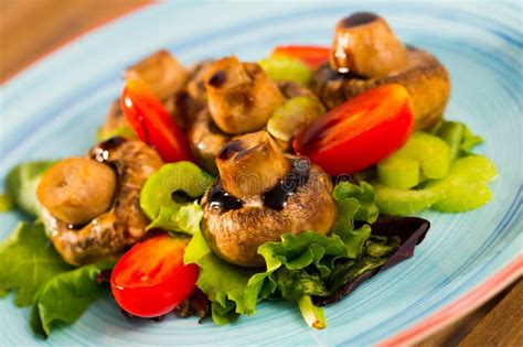 Baked Mushrooms With Fresh Vegetables Stock Image Image Of Balsamic