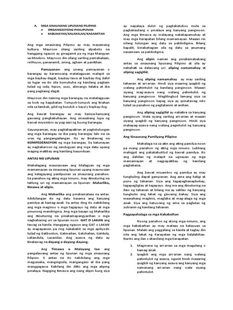 Mga Sinaunang Lipunang Pilipino Pdf