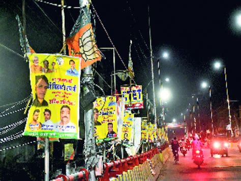 Hoardings And Banner Posters On The Power Poles Of Flyovers And Roads