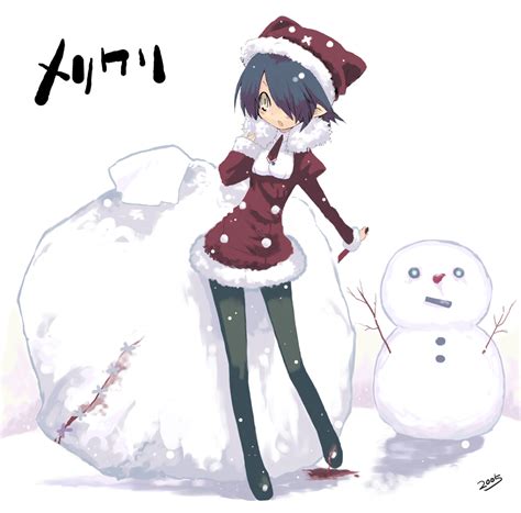 Sanada Taketo Arue Original Girl Black Hair Blood Christmas Female Focus Hat Knife