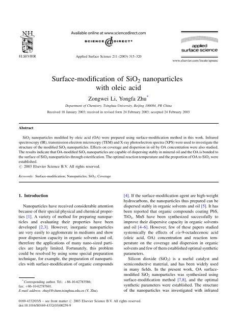 Surface Modification Of Sio2 Nanoparticles With Oleic Acid