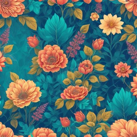 Seamless Patterns Of Flowers And Trees Repeating Design Stock Image