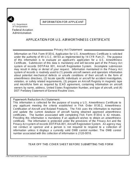 Fillable Faa Form 8130 6 Printable Forms Free Online