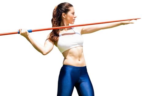 Premium Photo Front View Of Sportswoman Is Practising Javelin Throw