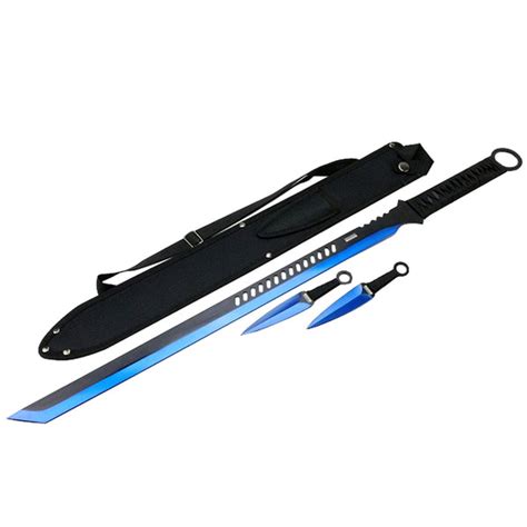 275 Blue 2 Tone Blade Steel Sword With 2 Throwing Knives And Sheath