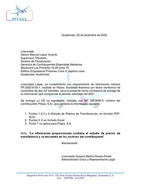 Carta Respuesta Requerimiento Sat Pf Pdf