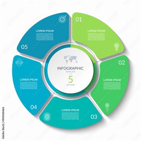 Infographic Circular Vector Template With 5 Options Parts 5 Step
