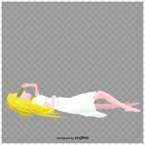 누워 노란색 긴 머리 일러스트 소녀거짓말여름 Png 일러스트 무료 다운로드 Lovepik