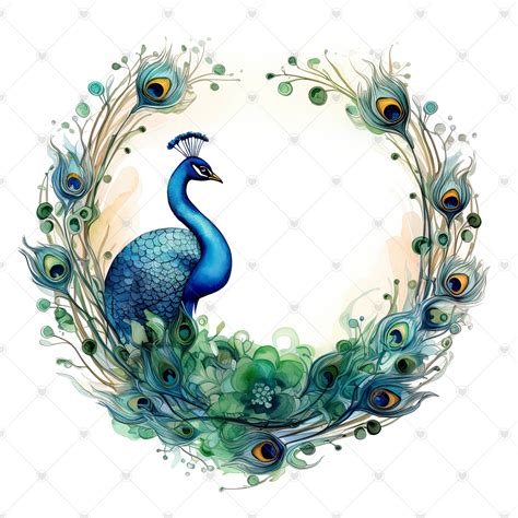 Peacock Circle Clipart Bundle 10 High Quality Watercolor S Bird Art