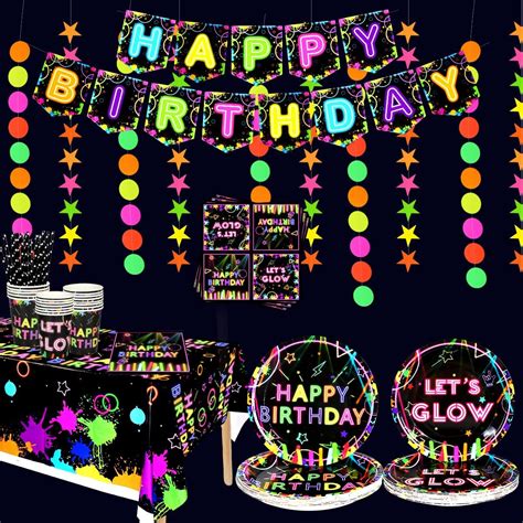 Glow Neon Party Supplies Glow In The Dark Glow Happy Birthday Banner Plates Tablecloths Cups