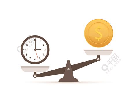 时间就是金钱在天平图标上。金钱和时间的规模平衡。矢量图。时间就是金钱在天平图标上。金钱和时间的规模平衡。矢量股票插图。模板免费下载eps格式