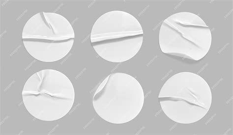 Premium Vector White Round Crumpled Sticker Mock Up Set Adhesive
