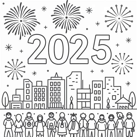 Coloriage Dessin de Bonne Année 2025 Gratuit télécharger et imprimer