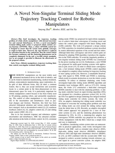 A Novel Non Singular Terminal Sliding Mode Trajectory Tracking Control For Robotic Manipulators