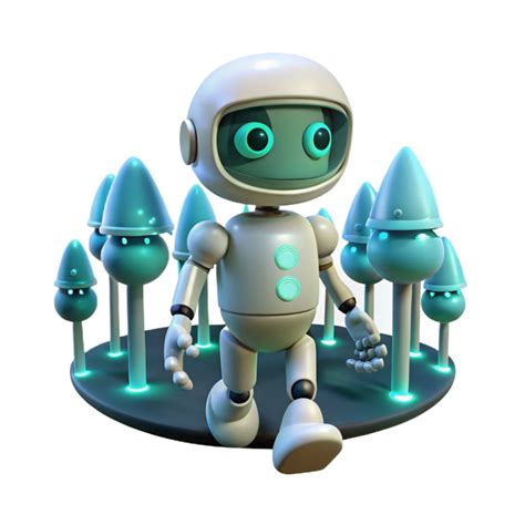 Robot Exploring Glowing Mushroom Forest 56555908 Png