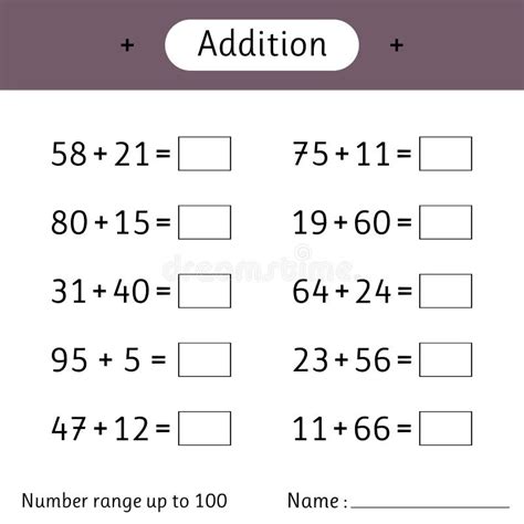 Adición Rango De Números De Hasta 100 Matemáticas Hoja De Cálculo