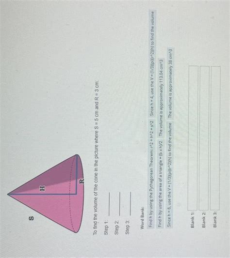 Solved To Find The Volume Of The Cone In The Picture Where Chegg Com