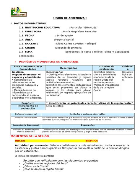 3° Ses Ps Lun 17 Costa Relieve Clima Y Actividades Pdf Desierto Perú