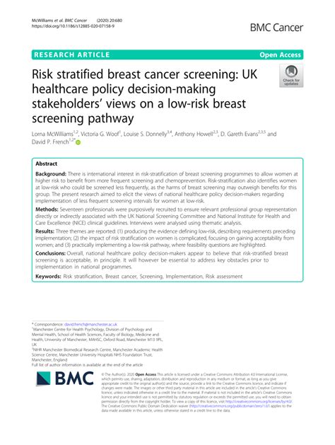 Pdf Risk Stratified Breast Cancer Screening Uk Healthcare Policy